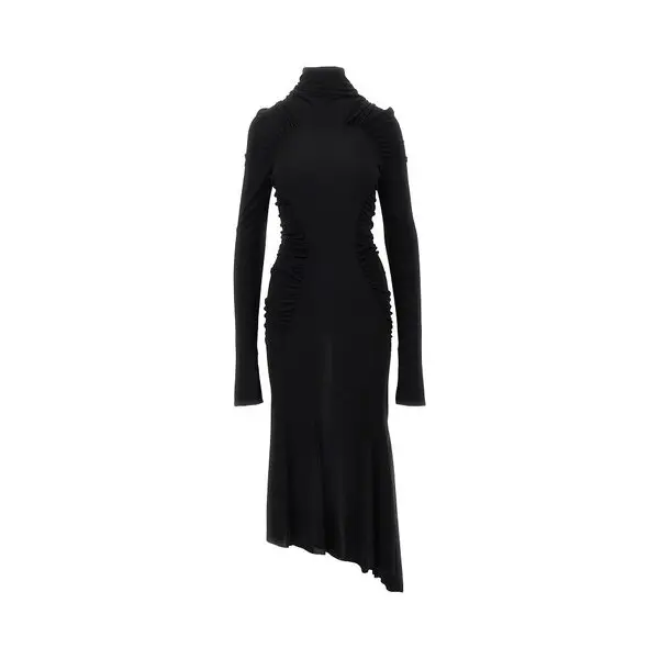 Victoria Beckham Crepe Jersey Gathered Midi Dress - Black