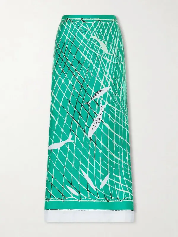 Altuzarra Linnie Printed Silk Maxi Skirt - Green