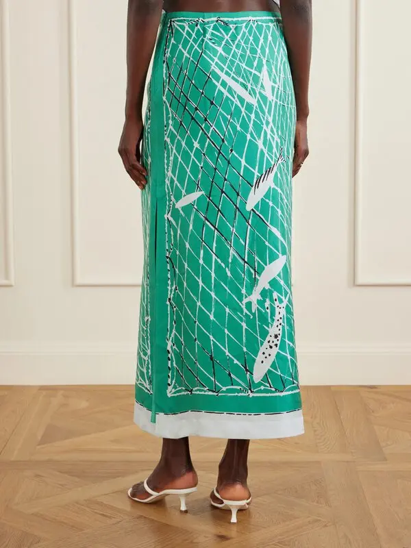 Altuzarra Linnie Printed Silk Maxi Skirt - Green