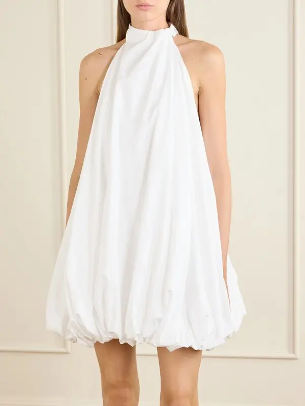 Alaïa Halterneck Cotton-poplin Balloon Mini Dress - White