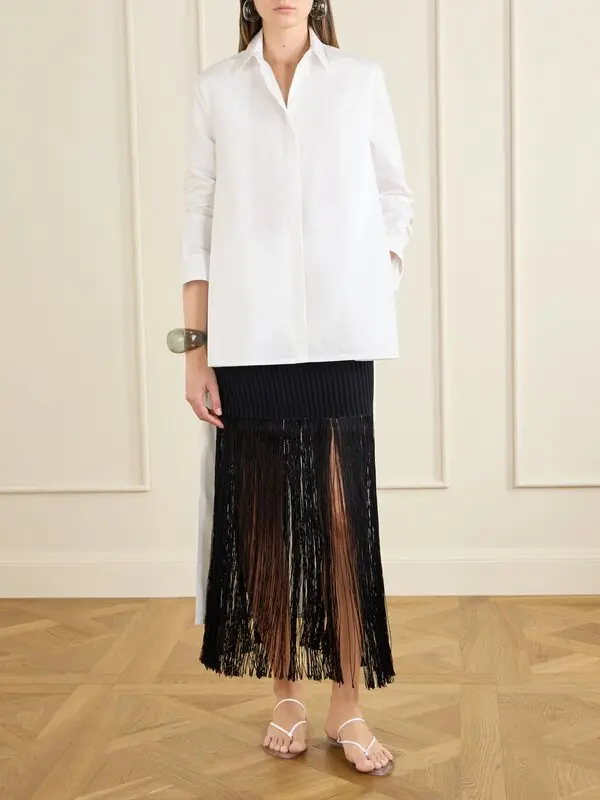 Alaïa Ribbed Fringed Jersey Midi Skirt - Black