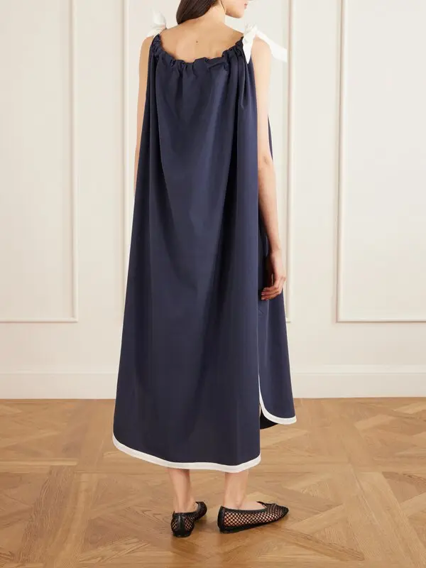 LES VACANCES D’IRINA Two-tone Cotton-poplin Maxi Dress