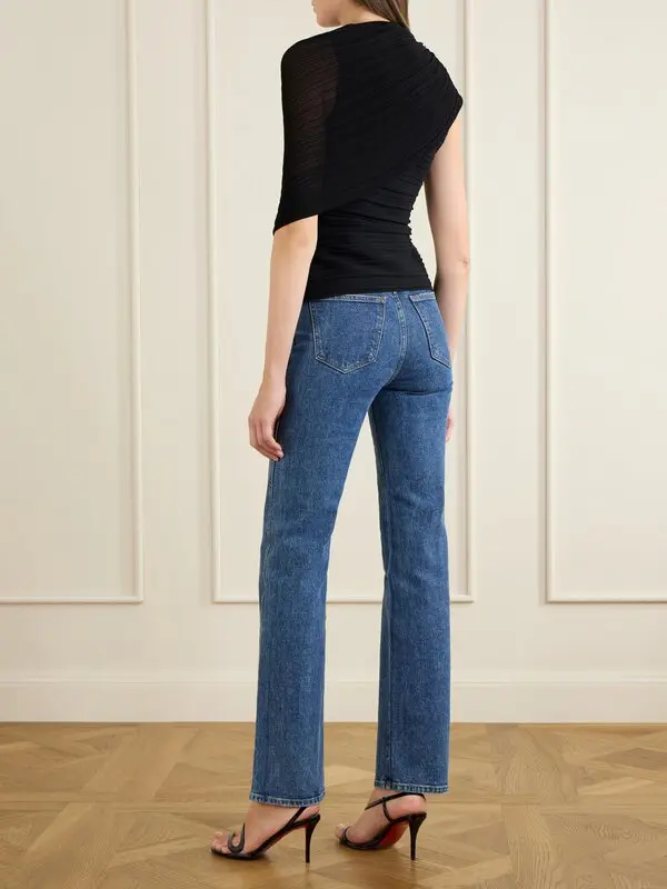 Balmain Draped Ribbed Jersey Blouse