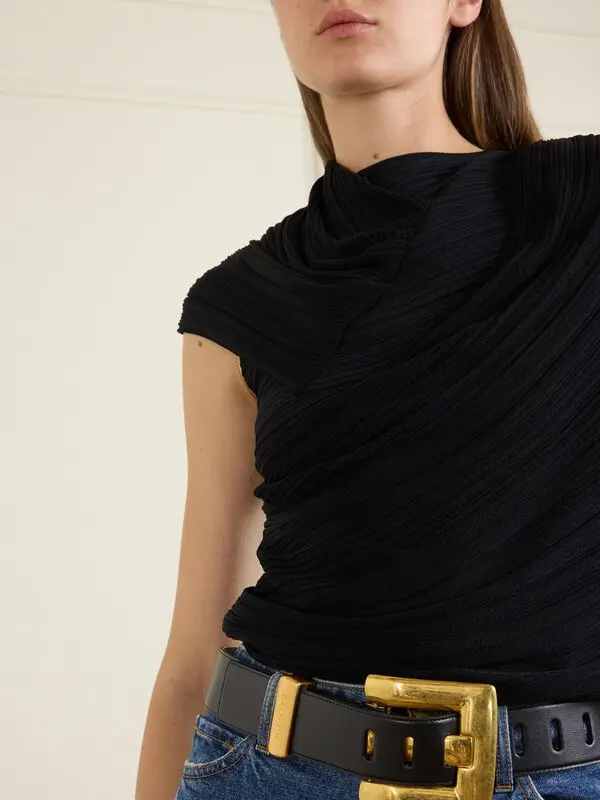 Balmain Draped Ribbed Jersey Blouse