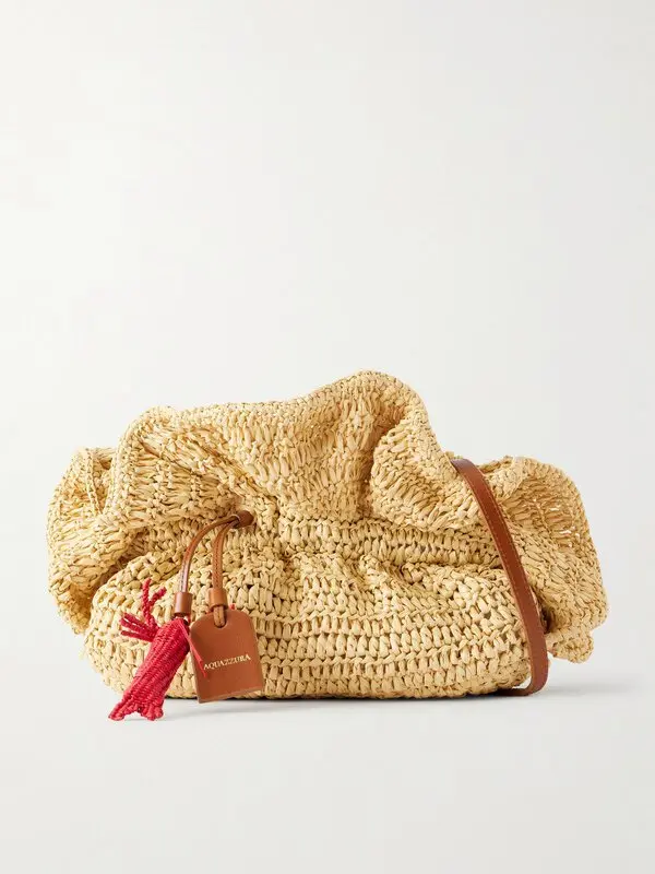 AQUAZZURA Raffia Clutch With Leather Trim