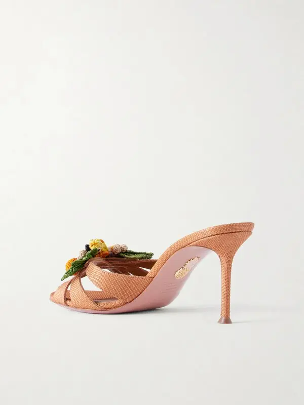 AQUAZZURA Raffia Embellished High Heel Mules