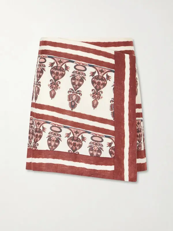 Johanna Ortiz Printed Linen Mini Wrap Skirt - Neutrals