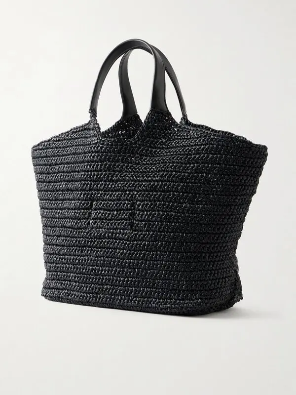 Balmain Large Logo Embroidered Raffia Tote - Black