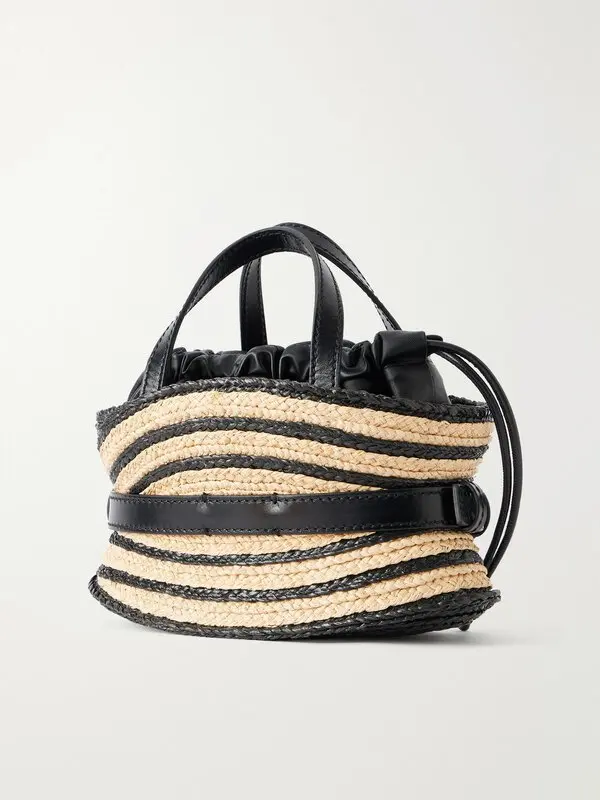 Balmain Shuffle Mini Buckled Raffia Shoulder Bag - Black