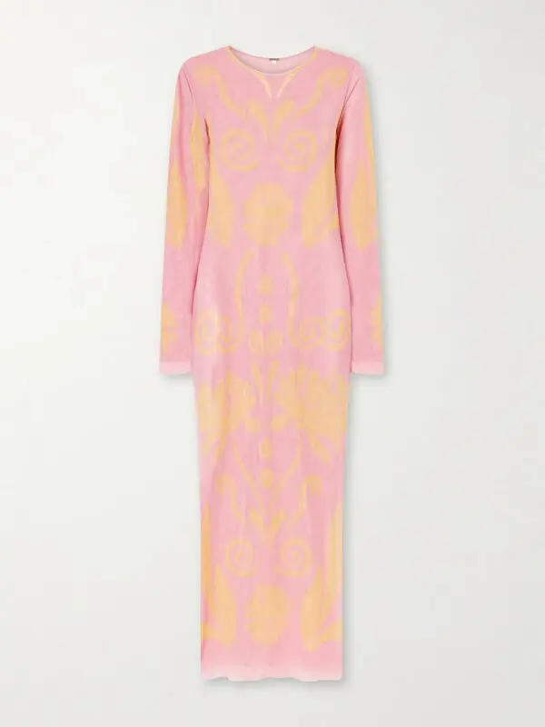 CALA DE LA CRUZ Tania Printed Mesh Maxi Dress - Pink