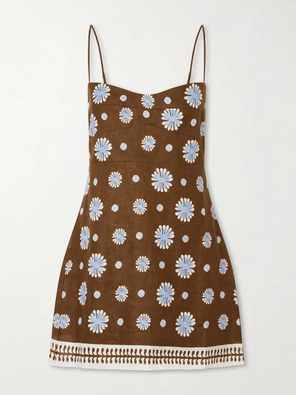CALA DE LA CRUZ Lucca Printed Linen Mini Dress - Brown