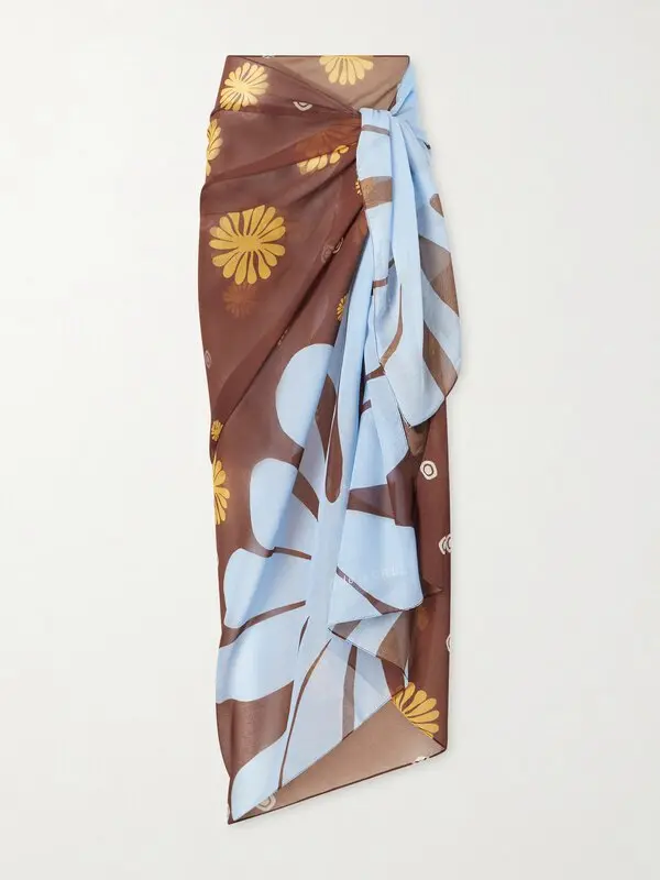 CALA DE LA CRUZ Luana Floral-print Voile Pareo - Brown
