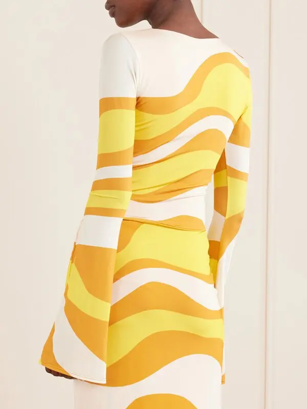 CALA DE LA CRUZ Aelin Ruched Printed Jersey Top