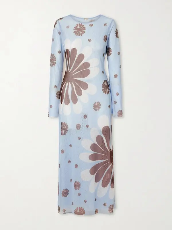 CALA DE LA CRUZ Tania" Printed Mesh Midi Dress - Blue