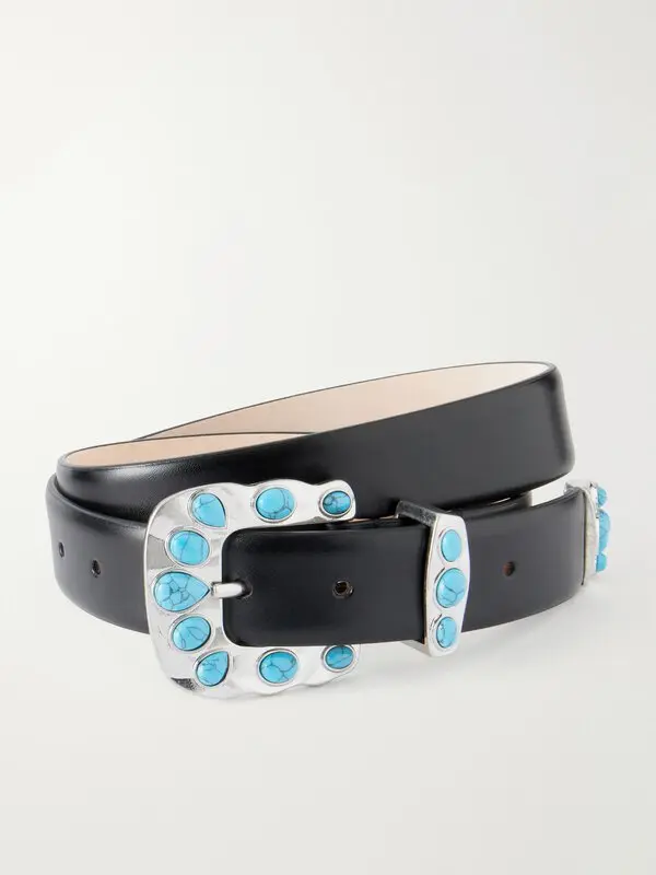 DEHANCHE Juna Leather Belt With Turquoise Embellishments - Black