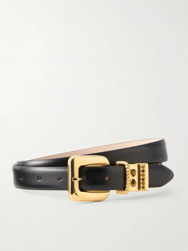 DEHANCHE Mara Stone Embellished Leather Belt - Black