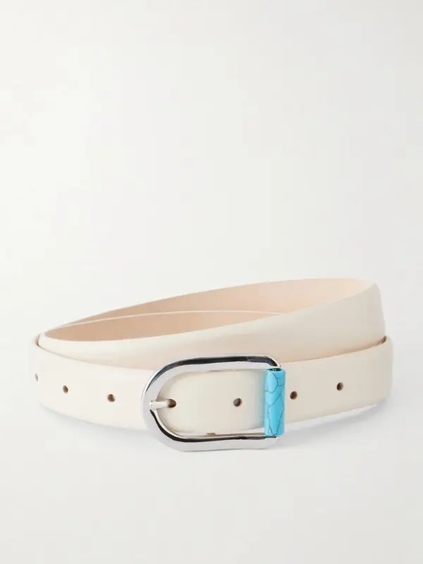 DEHANCHE Mija Leather Belt With Turquoise Embellishment - Neutrals