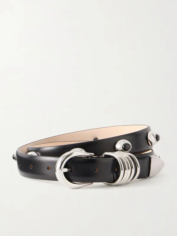 DEHANCHE Hollyhock Embellished Leather Belt - Black