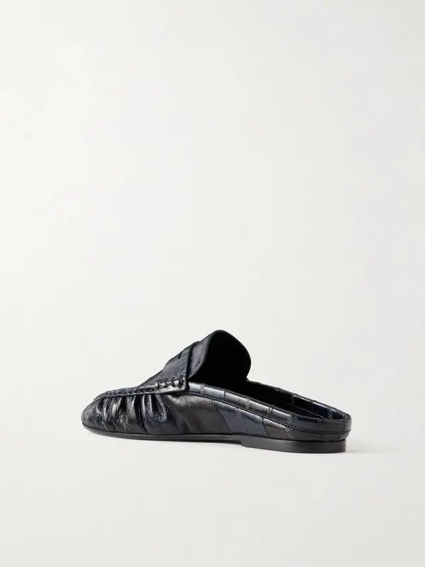 Saint Laurent Le Loafer 05" Croc-effect Leather Mules - Black