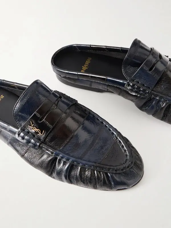 Saint Laurent Le Loafer 05" Croc-effect Leather Mules - Black