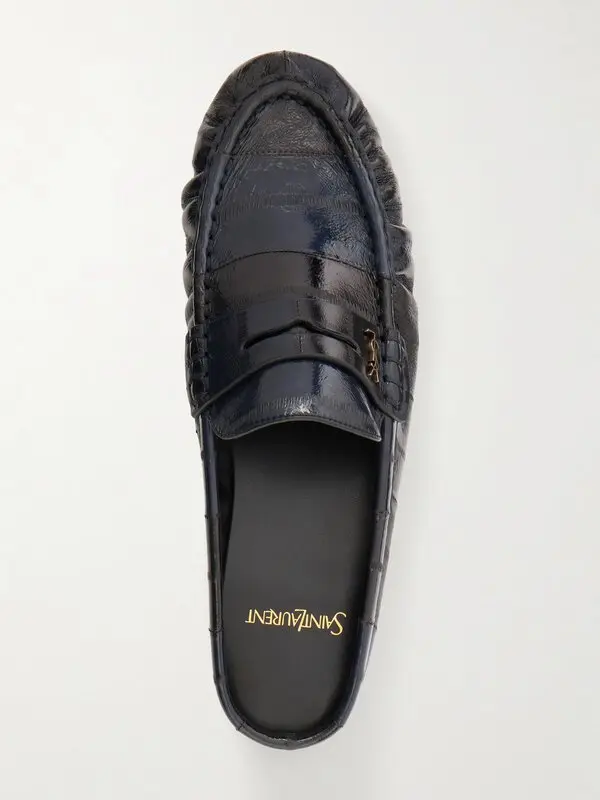Saint Laurent Le Loafer 05" Croc-effect Leather Mules - Black