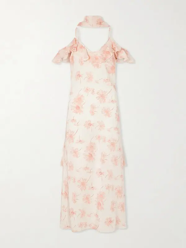 RODARTE Floral-print Silk Chiffon Ruffled Midi Dress - Pink