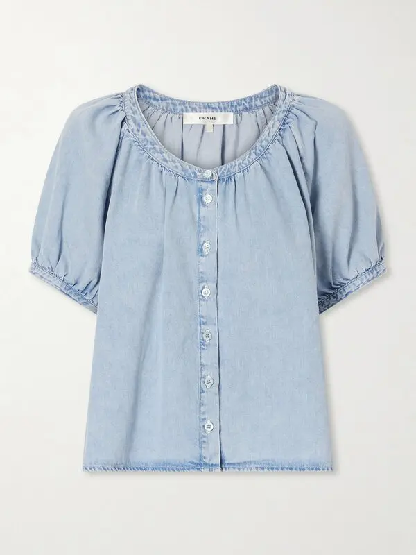 FRAME The Resort Cotton And Tencel™ Lyocell-blend Chambray Blouse - Blue