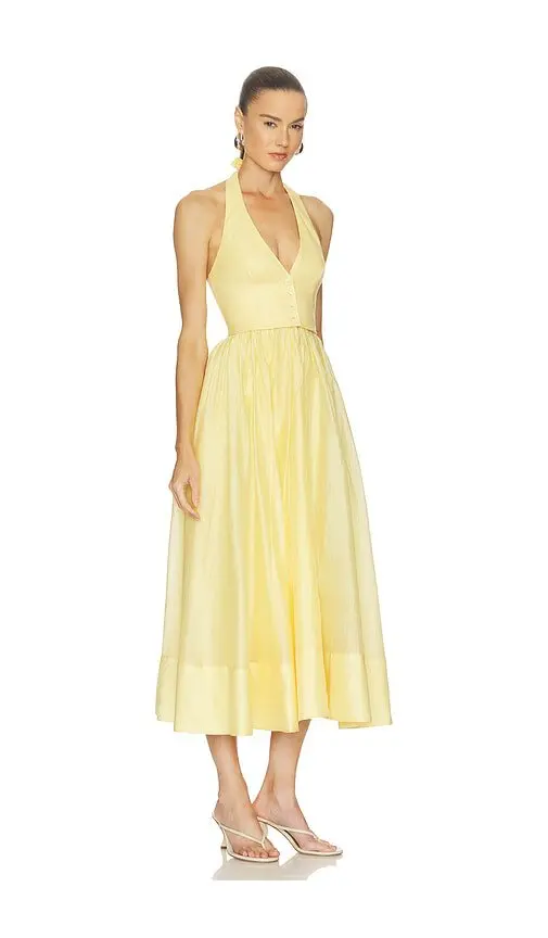 CAMILA COELHO Linen Halterneck Midi Dress - Maize