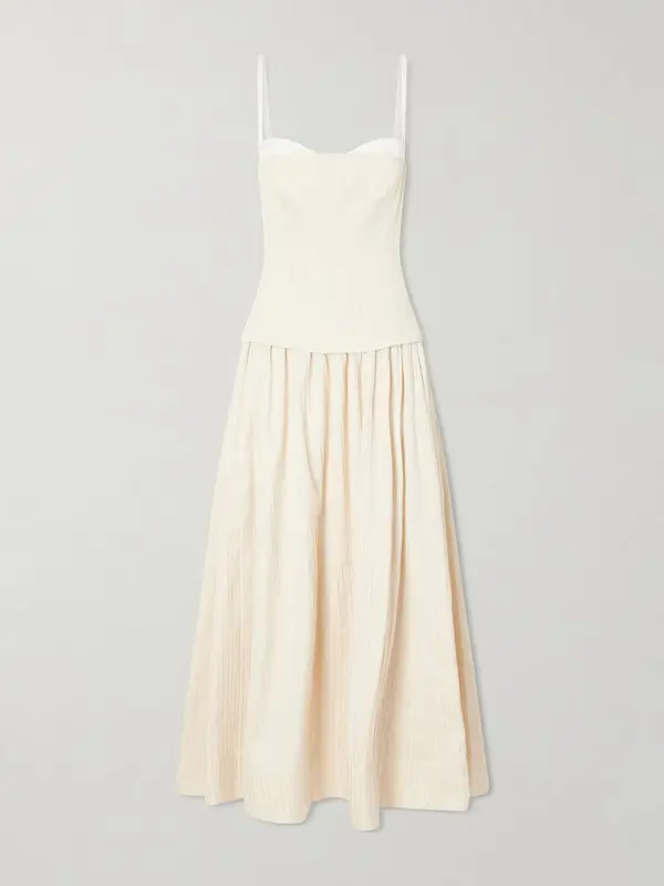 Simkhai Quinlin Striped Satin Bustier Midi Dress - Neutrals