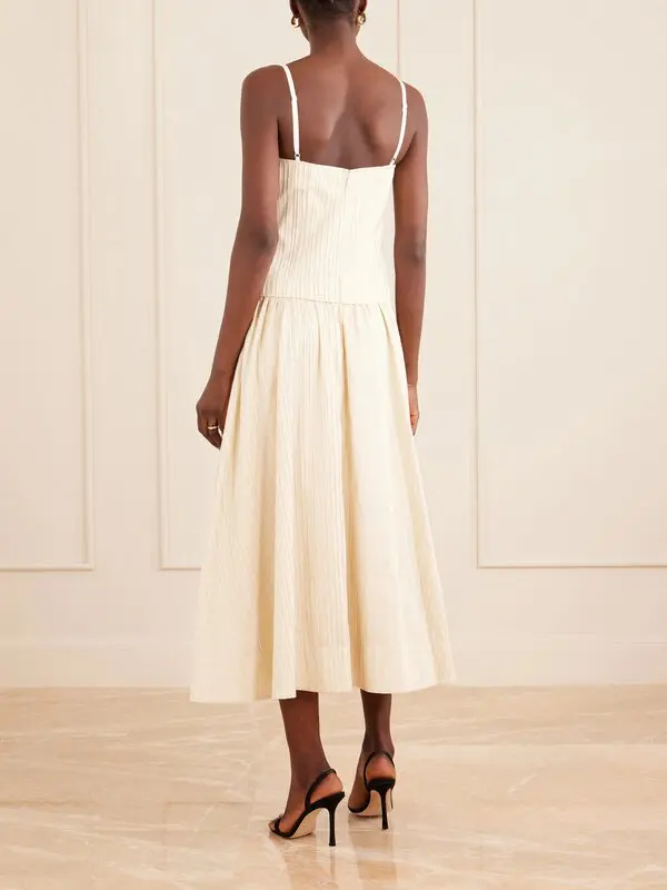 Simkhai Quinlin Striped Satin Bustier Midi Dress - Neutrals