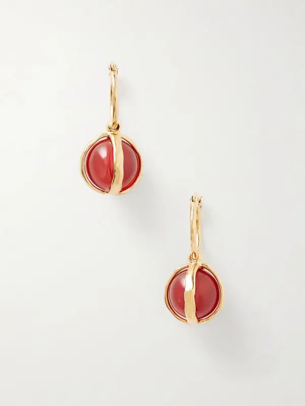 JIL SANDER Gold-tone Agate Drop Earrings - Red