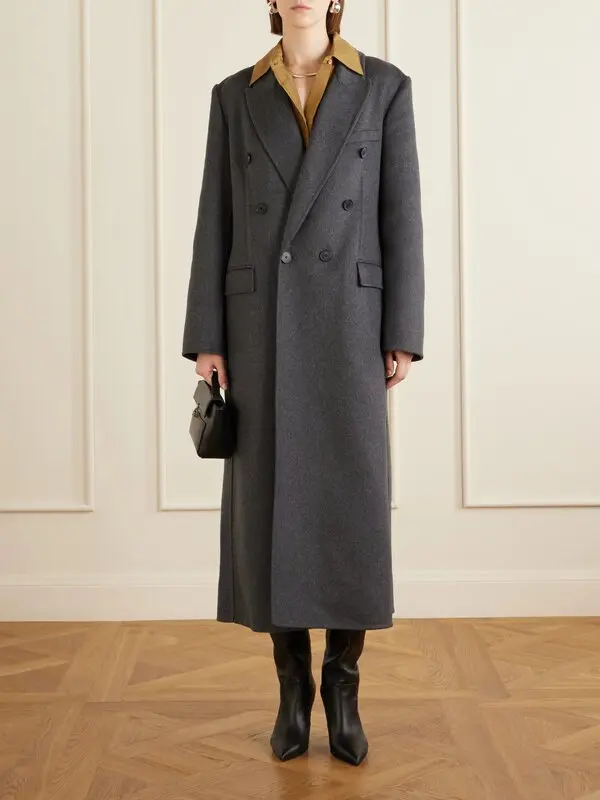 Victoria Beckham Double-breasted Wool-blend Long Coat - Gray
