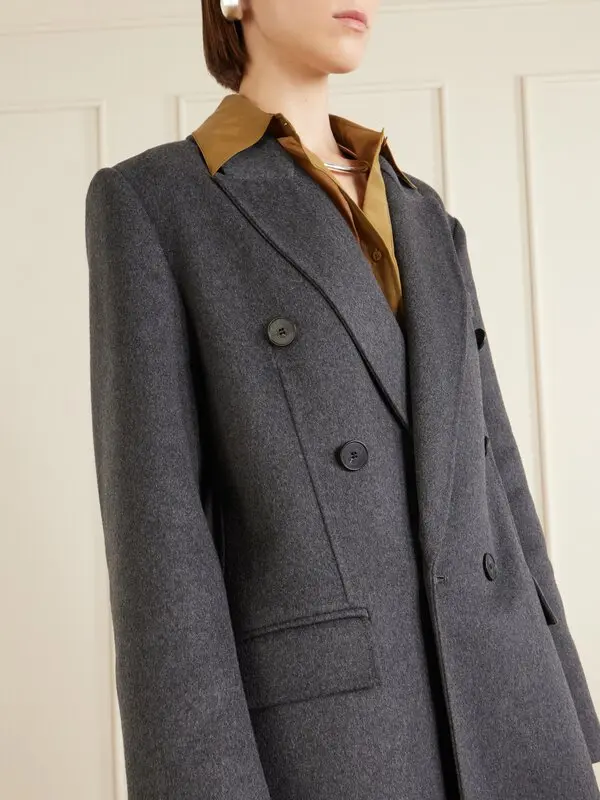 Victoria Beckham Double-breasted Wool-blend Long Coat - Gray