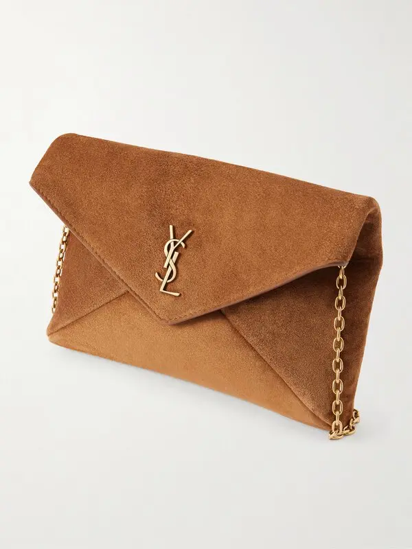 Saint Laurent Cassandre Suede Shoulder Bag - Brown