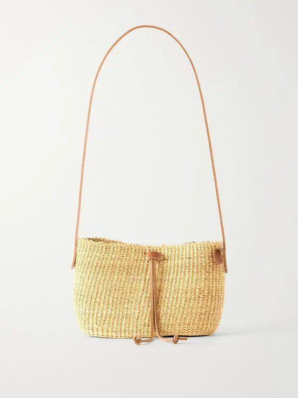 Muuñ Nina Leather-trimmed Raffia Shoulder Bag