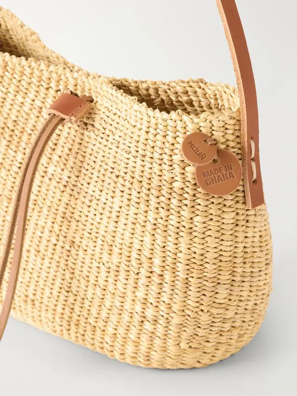 Muuñ Nina Leather-trimmed Raffia Shoulder Bag