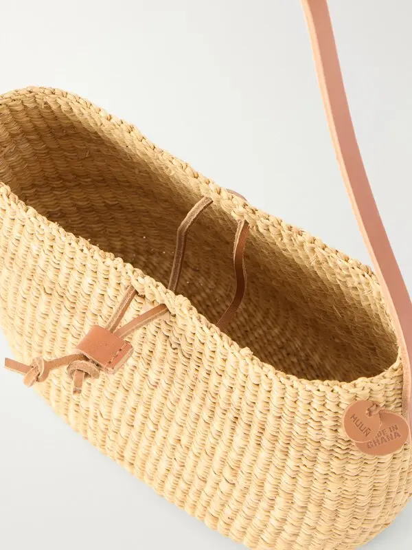 Muuñ Nina Leather-trimmed Raffia Shoulder Bag