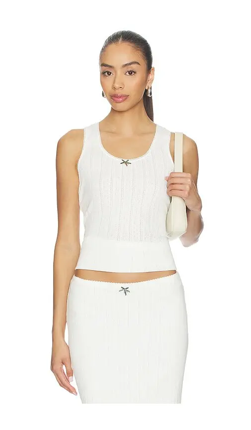 Lacoste Pointelle Tank In White - Flour