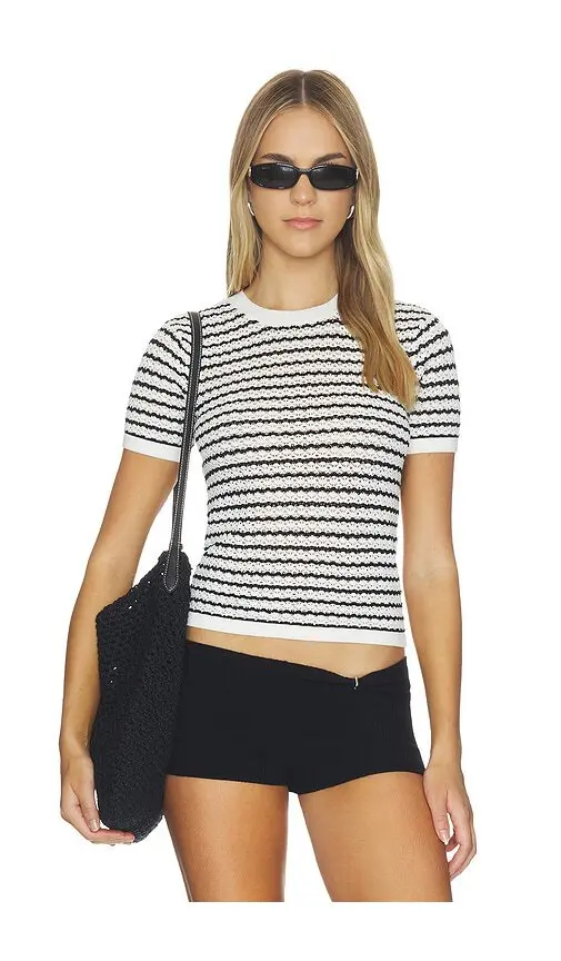 Joe's Jeans The Crochet Baby Tee Shirt In Black,white - Milk & Black Stripe