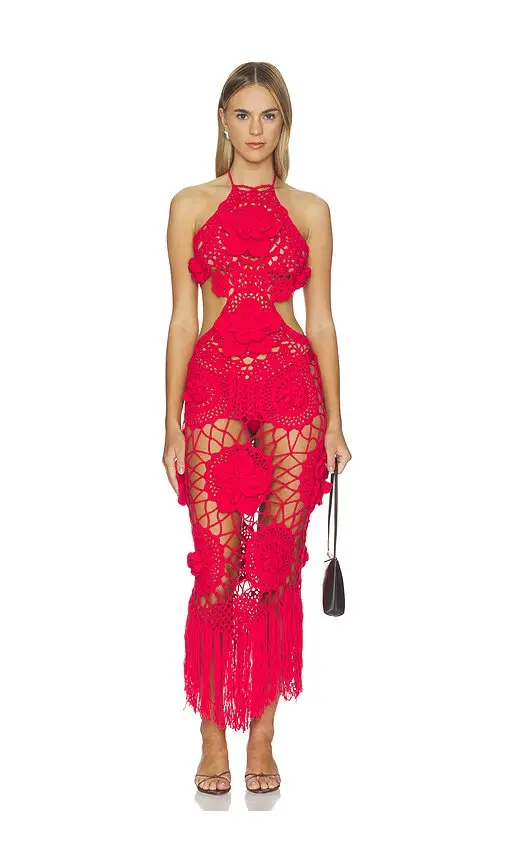 Giuseppe Di Morabito Crochet Halterneck Maxi Dress - Red