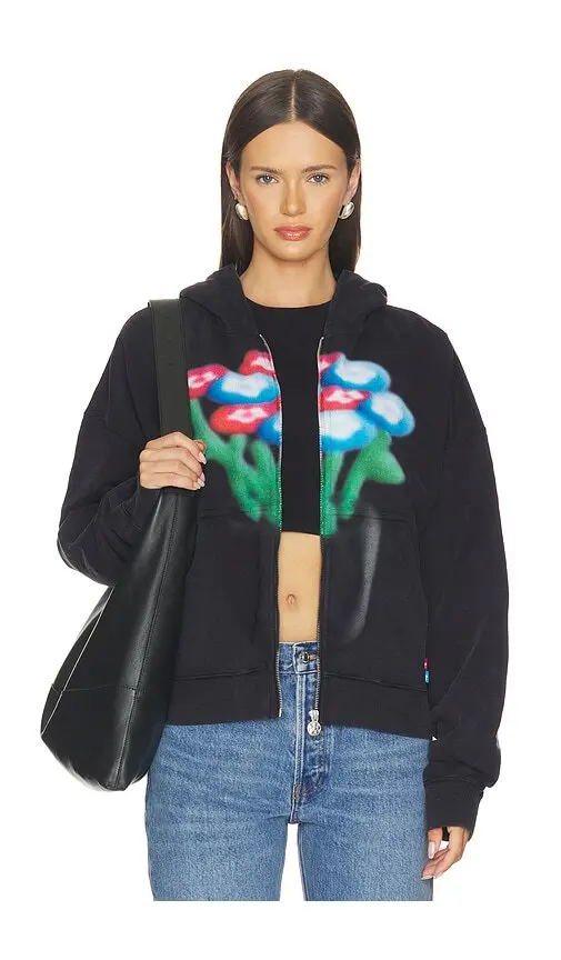 VANDYTHEPINK Spray Flower Zip Up Hoodie - Black