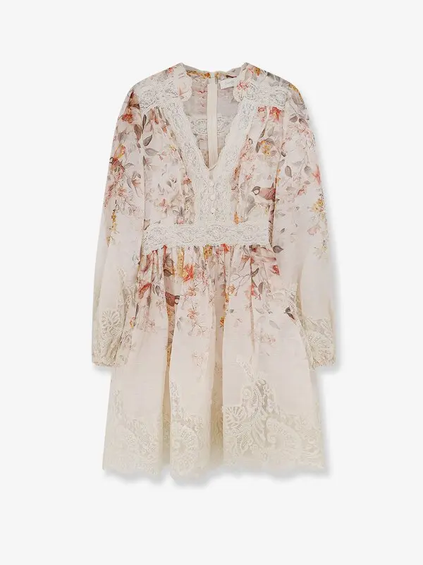 Zimmermann Luna Linen And Silk Dress - Beige