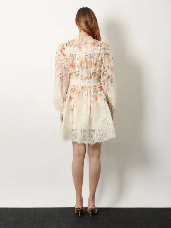 Zimmermann Luna Linen And Silk Dress With Lace Inserts