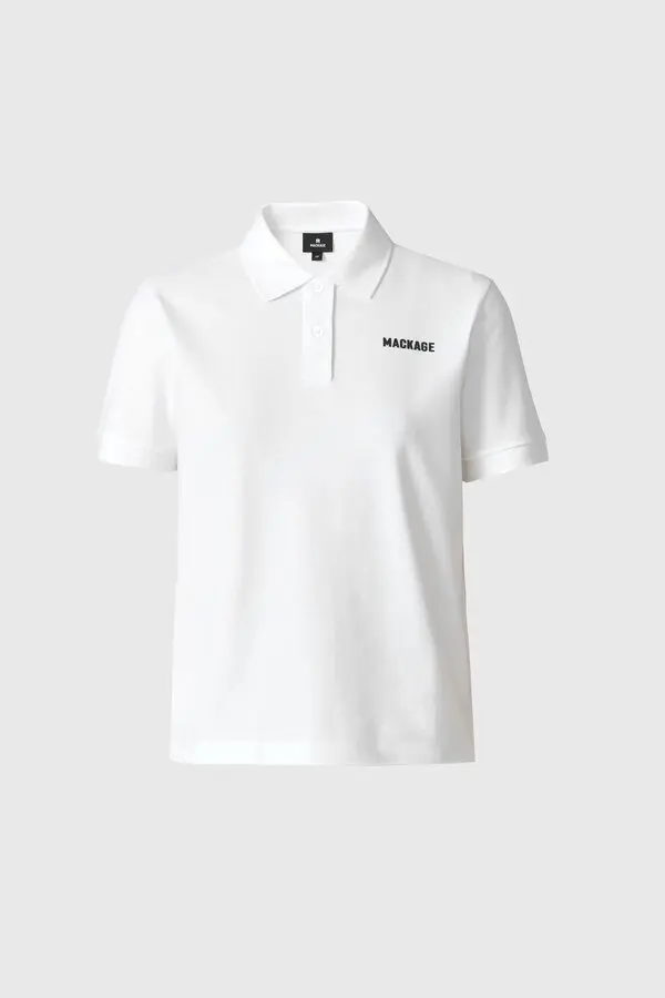 Mackage Short Sleeve Organic Cotton Pique Polo - White-navy