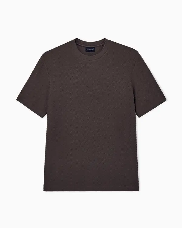 Giorgio Armani T-shirt Regular Fit Chevron Jacquard Stretch Virgin Wool - Brown