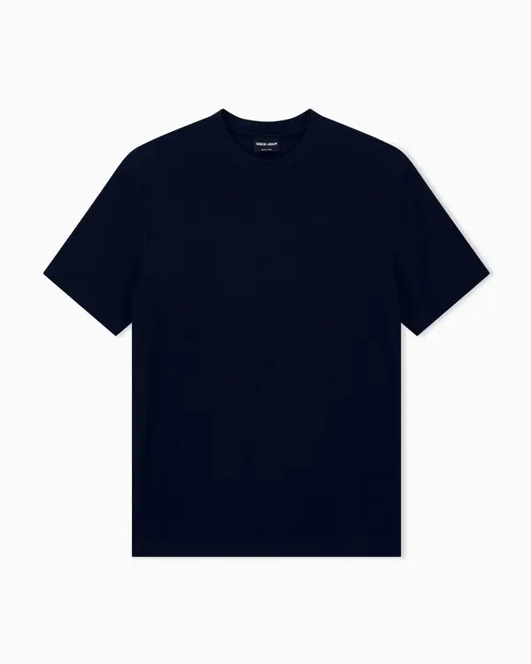 Giorgio Armani T-shirt Regular Fit Chevron Jacquard Stretch Virgin Wool - Navy Blue