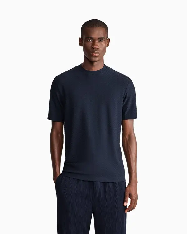 Giorgio Armani T-shirt Regular Fit Chevron Jacquard Stretch Virgin Wool - Navy Blue