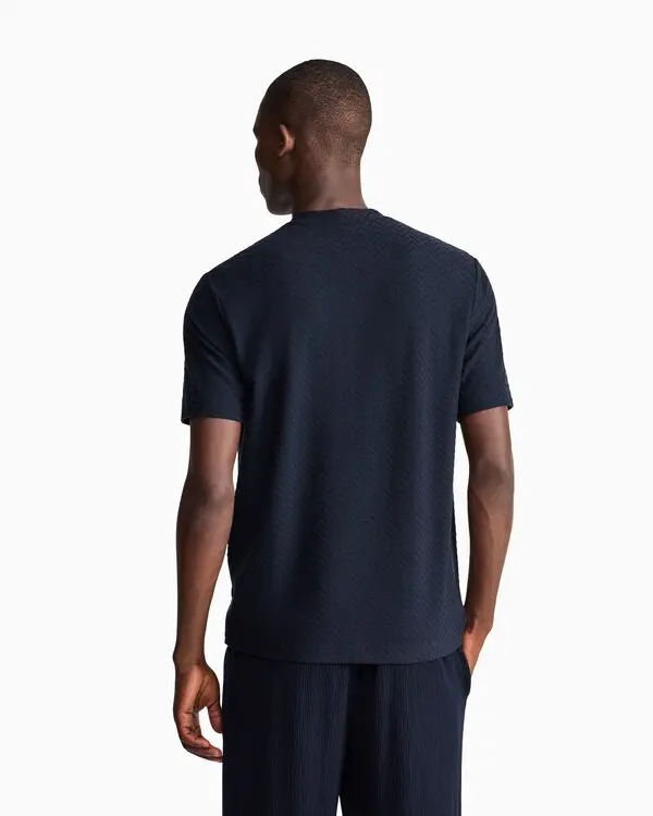 Giorgio Armani T-shirt Regular Fit Chevron Jacquard Stretch Virgin Wool - Navy Blue