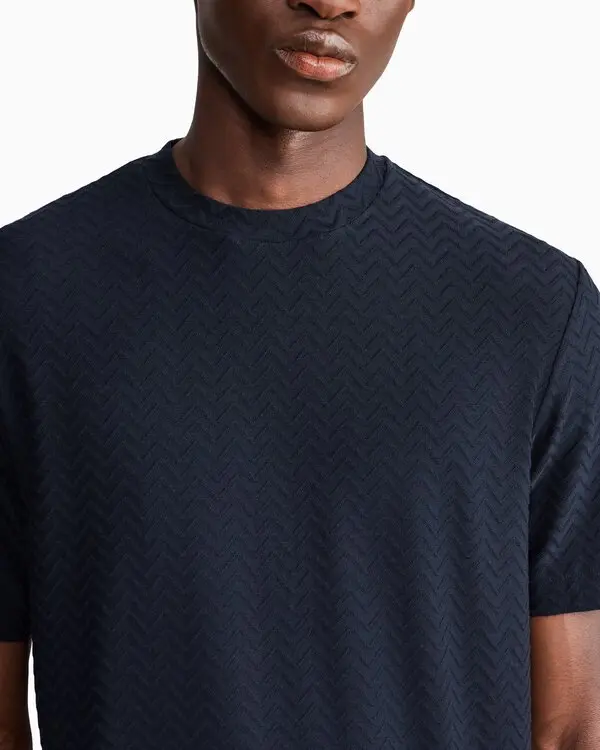 Giorgio Armani T-shirt Regular Fit Chevron Jacquard Stretch Virgin Wool - Navy Blue