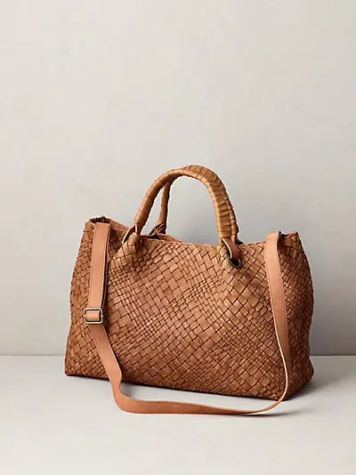 Overland Reina Italian Leather Crossbody Tote Bag - Caramel